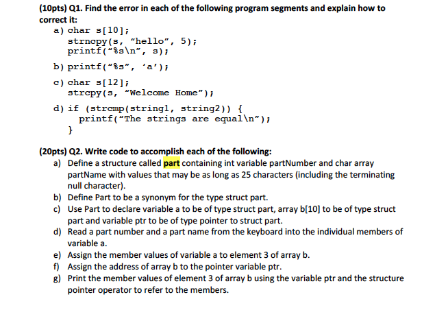 Solved (10pts) Q1. Find the error in each of the following | Chegg.com