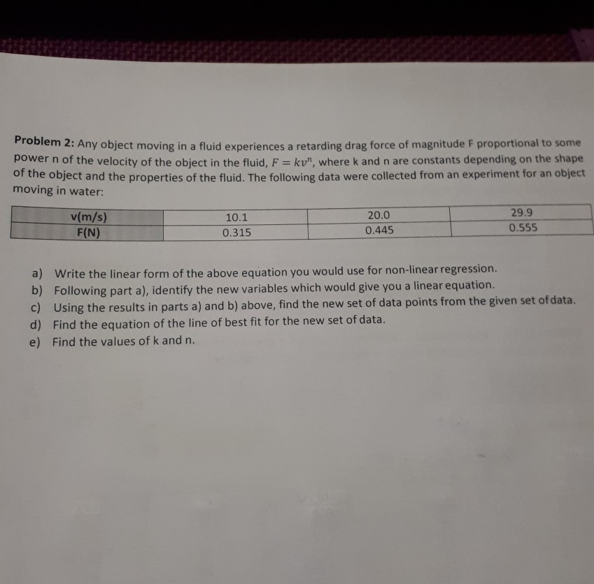 Solved Problem 2: Any object moving in a fluid experiences a | Chegg.com