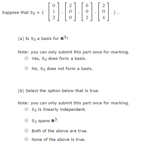 Solved Suppose that S3= (a) Is S3 a basis for R3? Note: you | Chegg.com