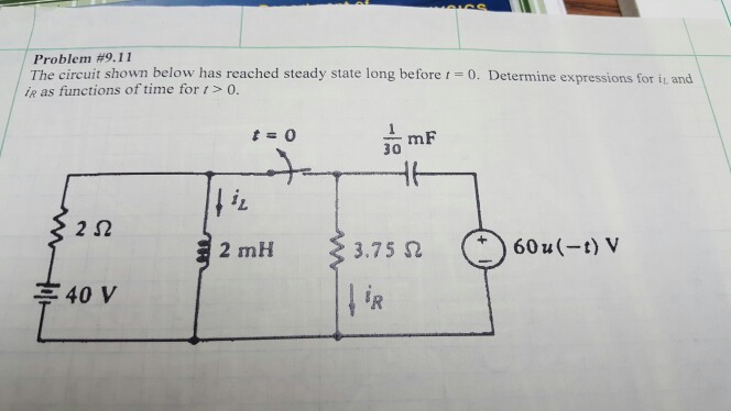 Solved Problem #9.11 The circuit shown below has reached | Chegg.com