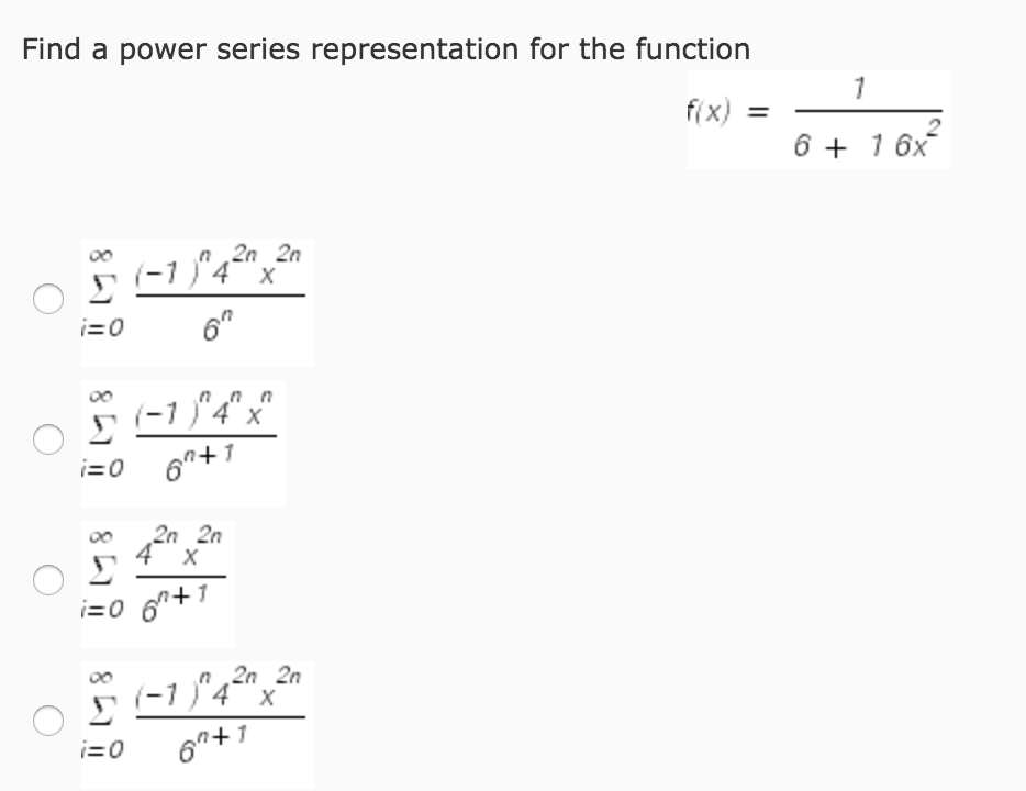 Solved Find a power series representation for the function | Chegg.com