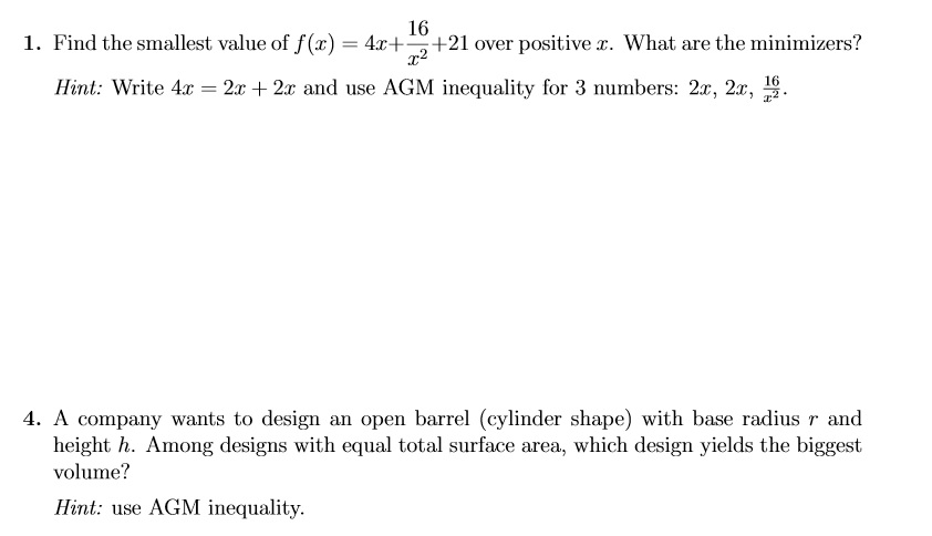 Solved 1. Find the smallest value of f(x) = 4x+16/x^2+21 | Chegg.com