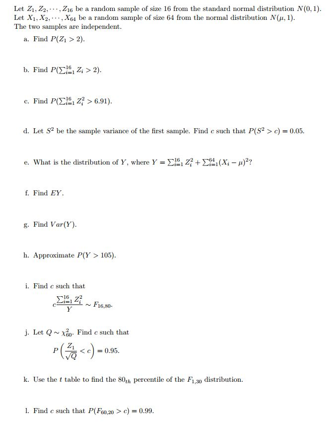 Solved Let Z1, Z2,?,Z16 be a random sample of size 16 from | Chegg.com Solved Let Z1, Z2,?,Z16 be a random sample of size 16 from | Chegg.com