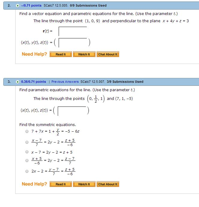 Solved Find A Vector Equation And Parametric Equations For