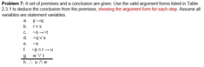 Solved Problem 7: A set of premises and a conclusion are | Chegg.com