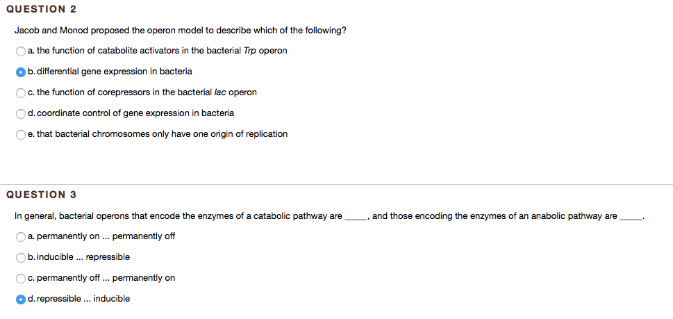 Solved QUESTION 2 Jacob and Monod proposed the operon model | Chegg.com