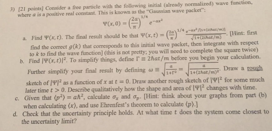 Solved 3) 121 points] Consider a free particle with the | Chegg.com