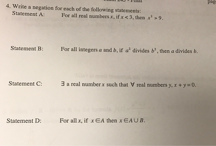 Solved Write A Negation For Each Of The Following