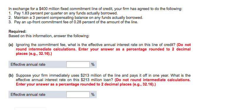 Solved In exchange for a $400 million fixed commitment line | Chegg.com
