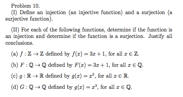 Solved Define an injection (an injective function) and a | Chegg.com