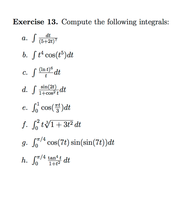 Solved Compute the following integrals: integral dt/(5 + | Chegg.com