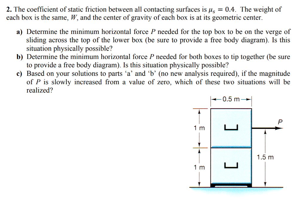 Solved 2. The coefficient of static friction between all | Chegg.com