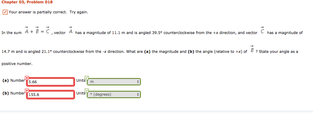 Solved In the sum A + B = C, vector A has a magnitude of | Chegg.com