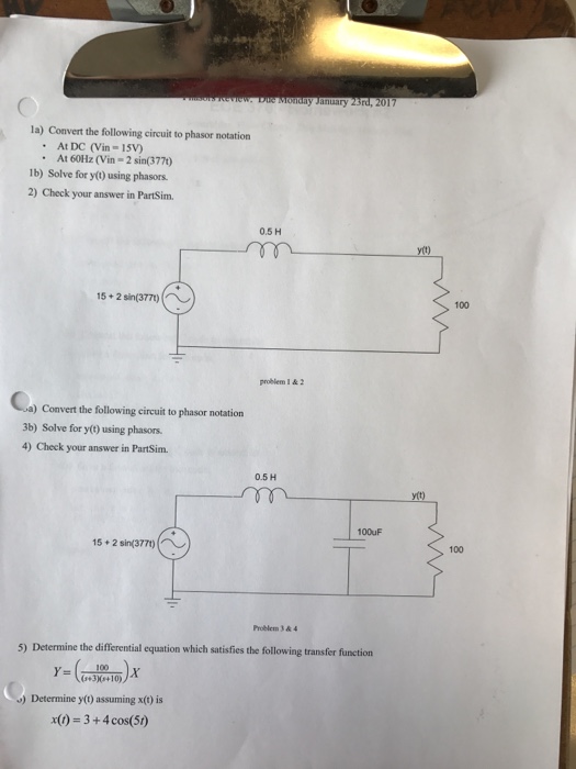 la) Convert the following circuit to phasor notation | Chegg.com