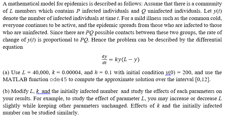 Solved A mathematical model for epidemics is described as | Chegg.com