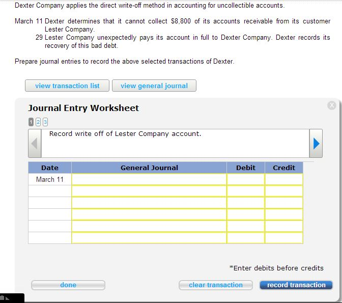 Solved Dexter Company applies the direct write-off method in | Chegg.com