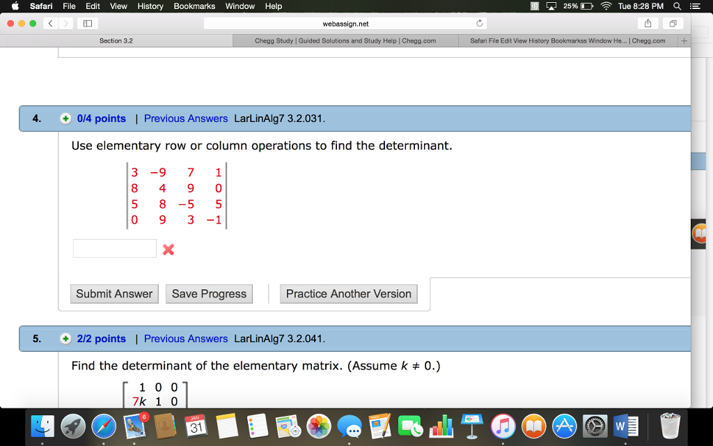 Solved Use elementary row or column operations to find the | Chegg.com