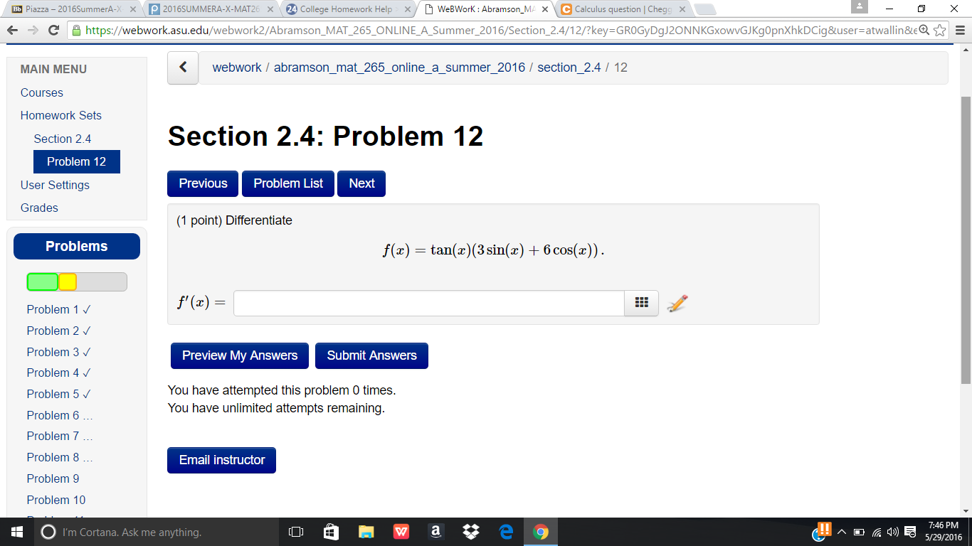 Solved Differentiate f(x)=tan(x)(3sin(x) + 6cos(x)). f'(x) | Chegg.com Solved Differentiate f(x)=tan(x)(3sin(x) + 6cos(x)). f'(x) | Chegg.com