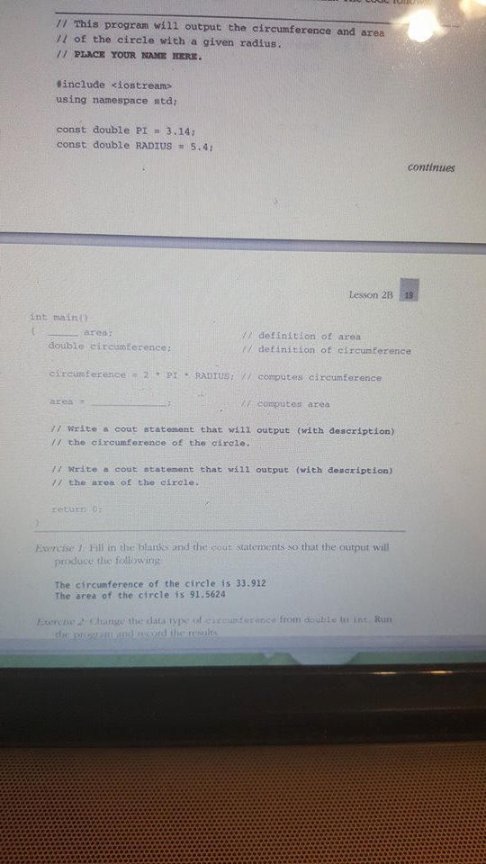 Solved This Program Will Output The Circumference And 