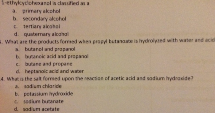 Solved Ethylcydohexanol is classified as a primary alcohol | Chegg.com