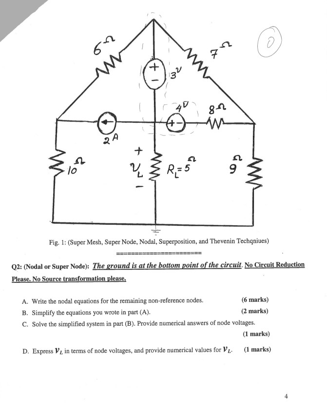 Solved 3 8-n lo Fig. 1: (Super Mesh, Super Node, Nodal, | Chegg.com