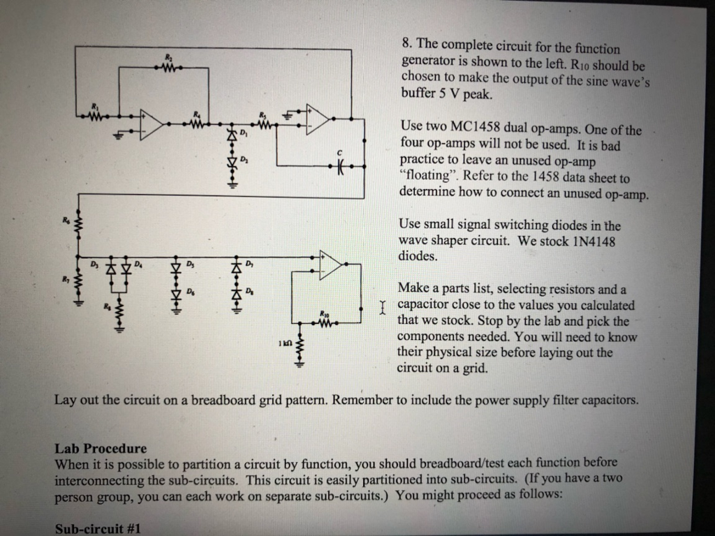8. The complete circuit for the function generator is | Chegg.com