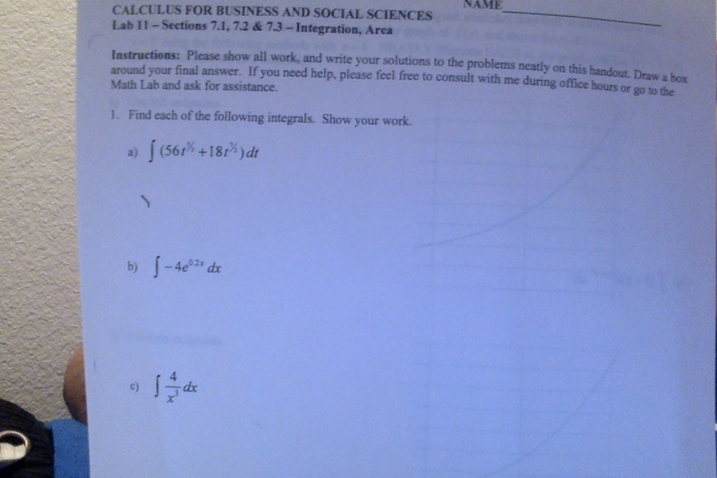 Solved NAME CALCULUS FOR BUSINESS AND SOCIAL SCIENCES Lab 11 | Chegg.com