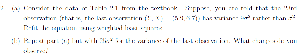 2. (a) Consider the data of Table 2.1 from the | Chegg.com