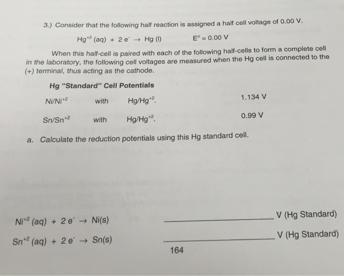 Solved 3 Consider That The Following Half Reaction Is