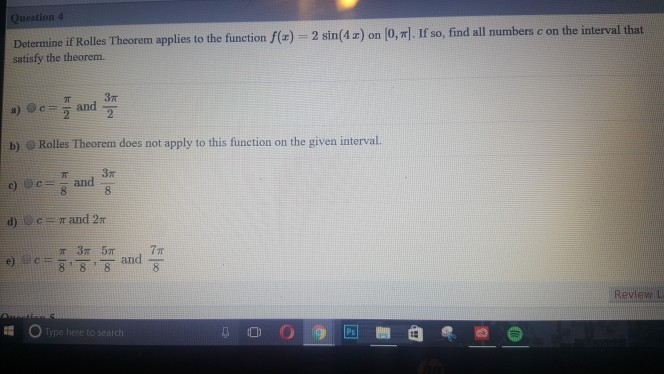 Solved Question 4 Determine If Rolles Theorem Applies To The