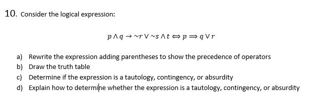 Solved Consider the logical expression: p logicaland q | Chegg.com