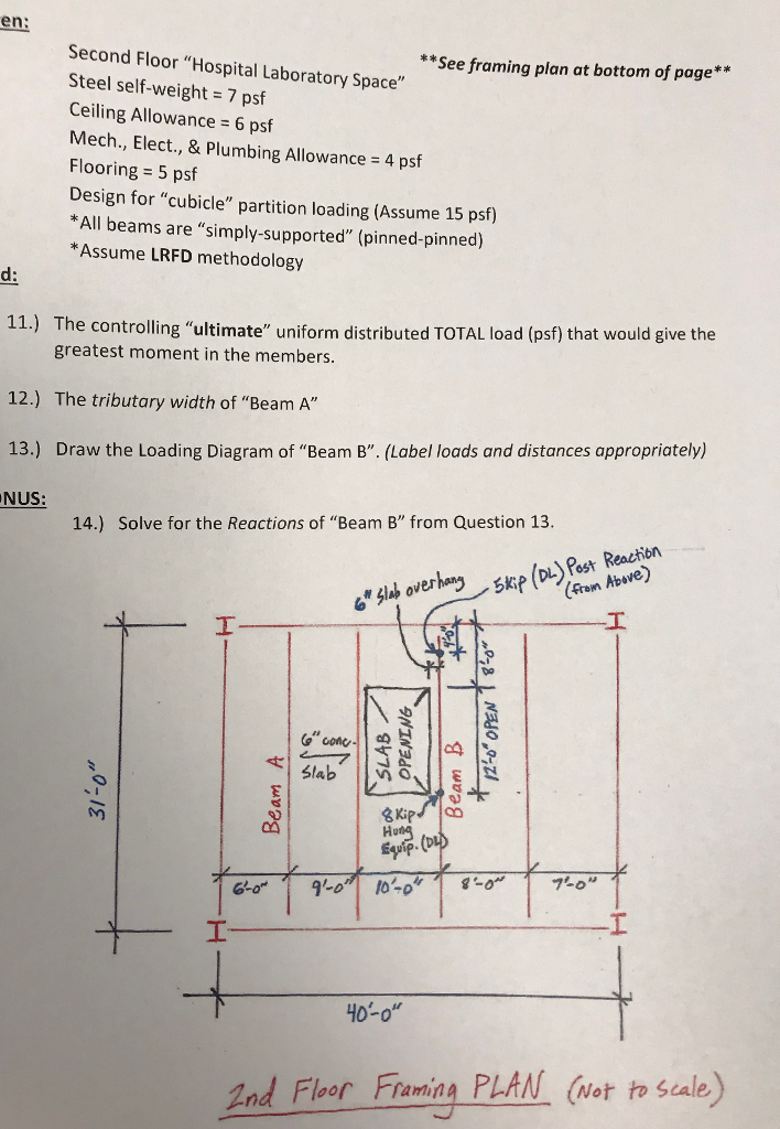 Solved en: Second Floor "Hospital Laboratory Space" Steel | Chegg.com