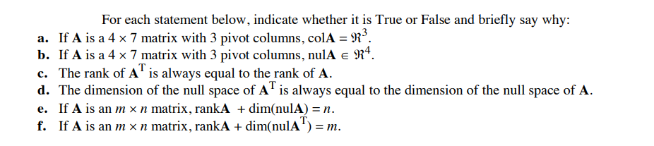 Solved For each statement below, indicate whether it is True | Chegg.com