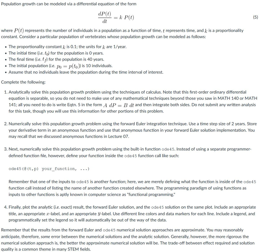 Solved Population growth can be modeled via a differential | Chegg.com