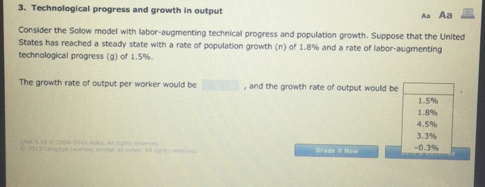 Solved Technological progress and growth in output Consider | Chegg.com