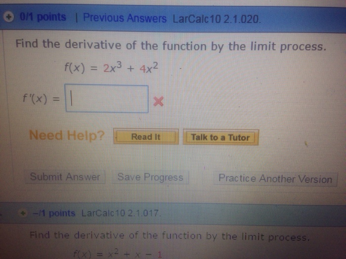 Solved Find the derivative of the function by the limit | Chegg.com