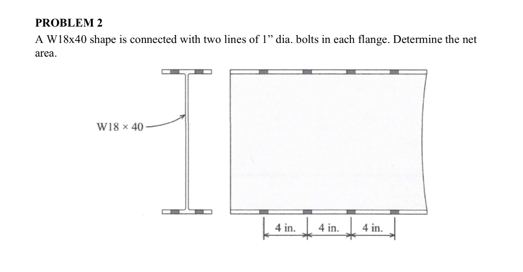 Solved PROBLEM 2 A W18x40 shape is connected with two lines | Chegg.com