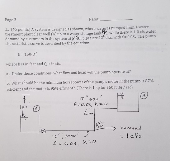 Solved A system is designed as shown, where water is pumped | Chegg.com