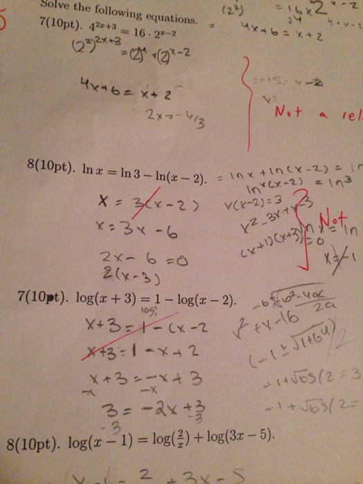 Solved Solve the following equations. ln x = ln 3 - ln(x - | Chegg.com