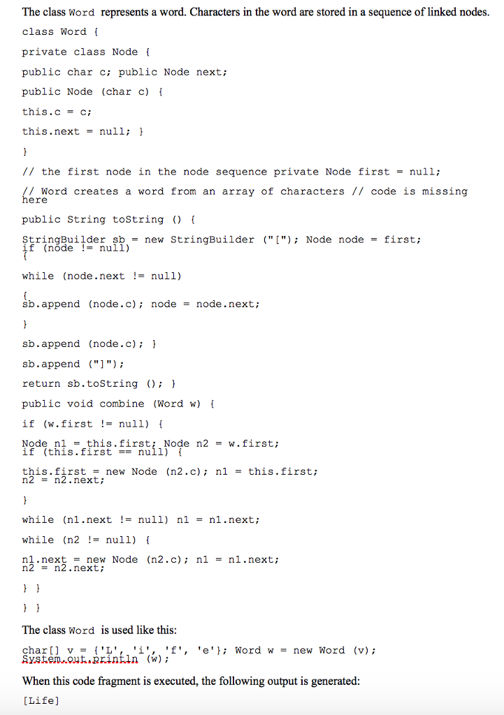 Solved The class word represents a word. Characters in the | Chegg.com