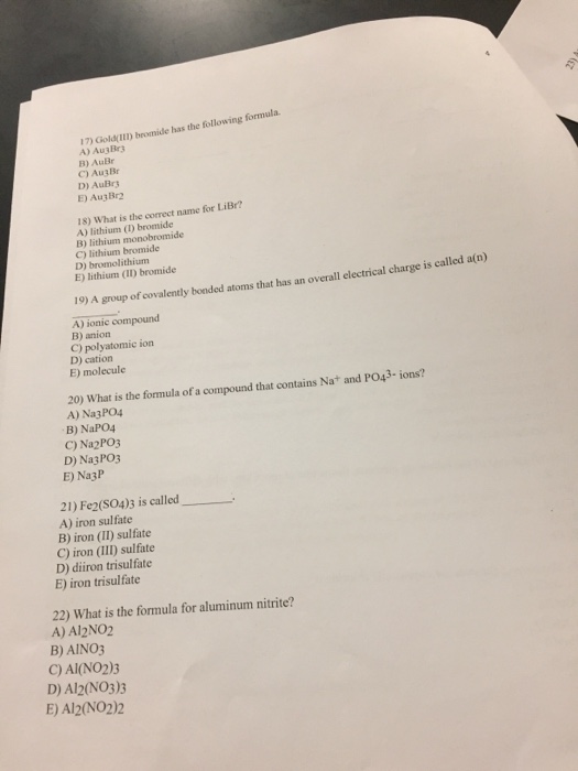 Solved Gold (III) bromide has the following formula. | Chegg.com
