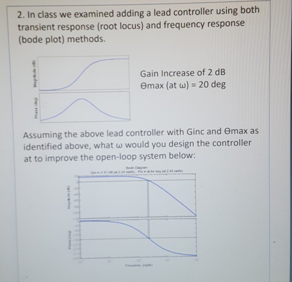 Solved 2. In class we examined adding a lead controller | Chegg.com