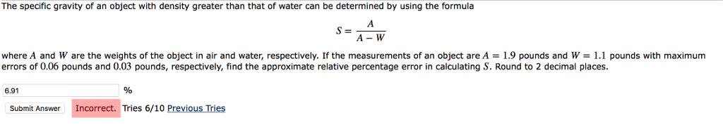 Solved The specific gravity of an object with density | Chegg.com