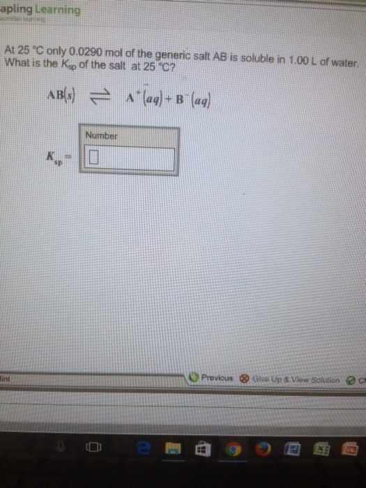 Solved At 25 degree C only 0.0290 mol of the genetic salt AB | Chegg.com