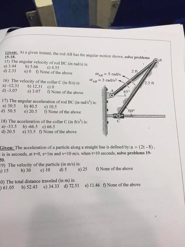 Solved At a given instant, the rod AB has the angular motion | Chegg.com