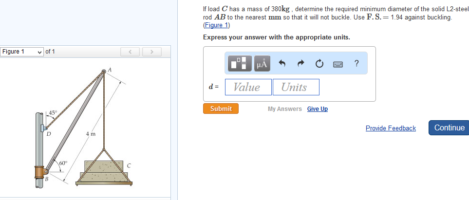 Solved If load C has a mass of 380 kg, determine the | Chegg.com