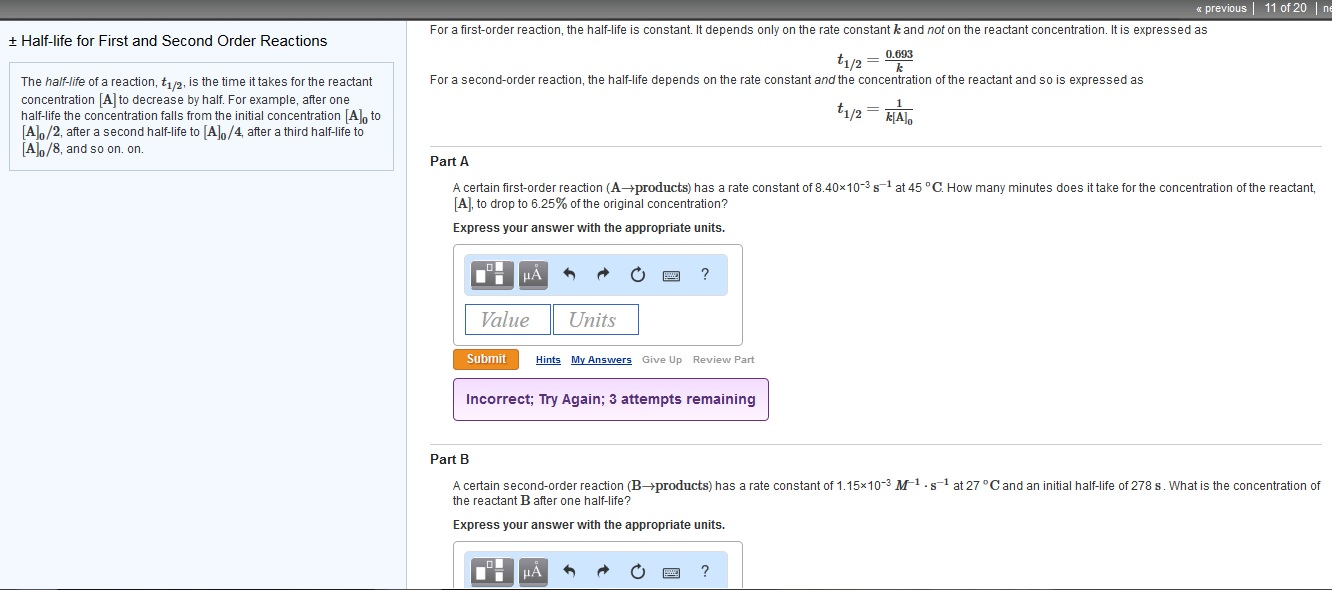 Solved 1 A Certain First Order Reaction Aproducts Has A