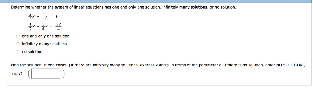 Solved Determine whether the system of linear equations has | Chegg.com