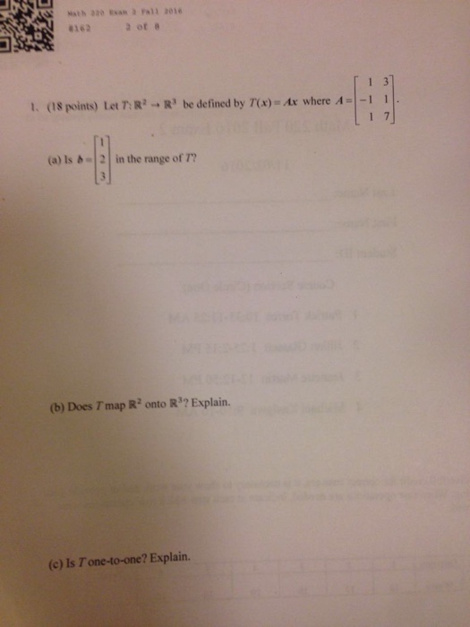 Solved Let T: R^2 rightarrow R^3 be defined by T(x) = Ax | Chegg.com