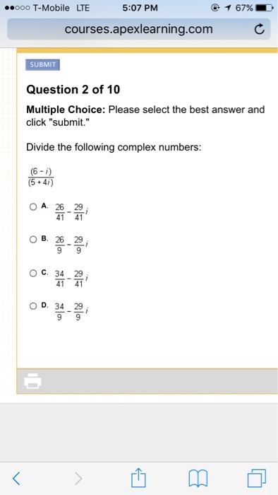 Solved Divide the following complex numbers: (6-1)/(5+4t) | Chegg.com